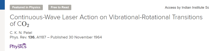 Kumar Patel and CO2 laser- Baramati-Pune to Bell Labs – VISMAYA ...