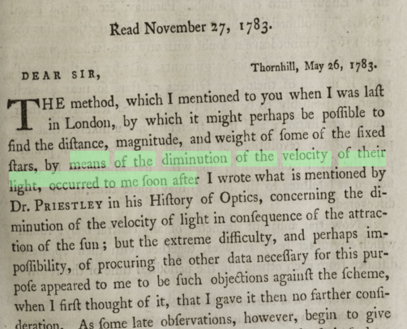 John Michell and ‘dark stars’ – VISMAYA – History & Philosophy of Science