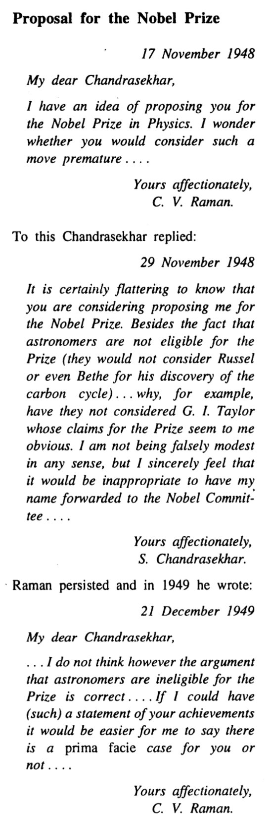 Raman-Chandra Letters – VISMAYA – History & Philosophy of Science