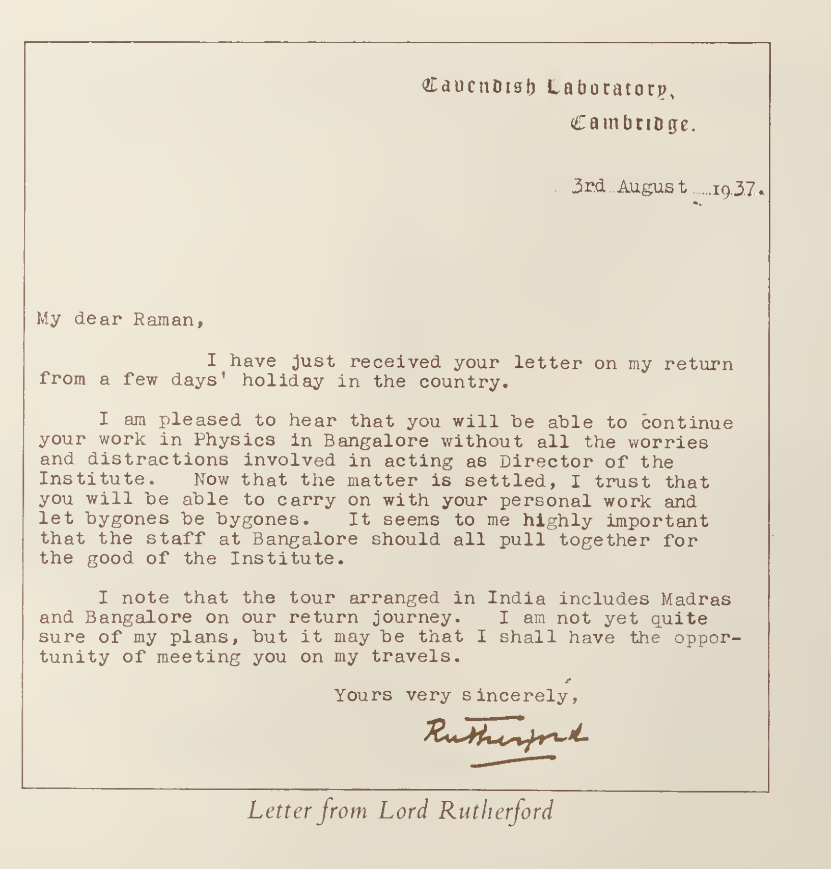1937 – Rutherford’s letter to Raman – VISMAYA – History & Philosophy of ...